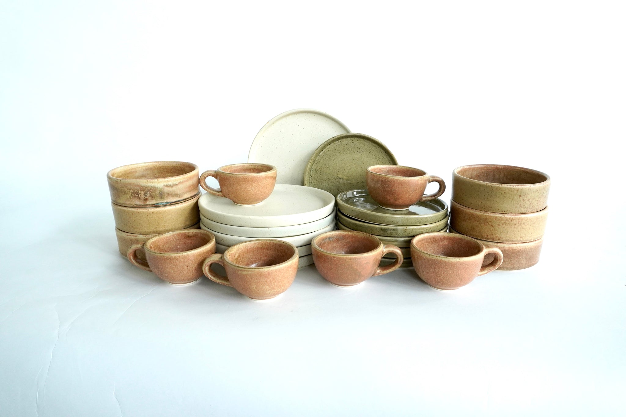 Arena blanca, Caoba liso & Terracota | Set de vajilla línea rústica pa